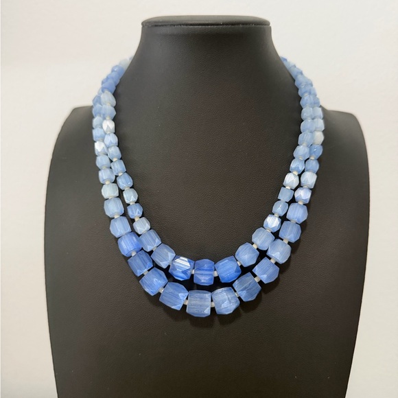 Jewelry | Vintage Art Deco Double Necklace Czech Blue Satin Cube Glass ...